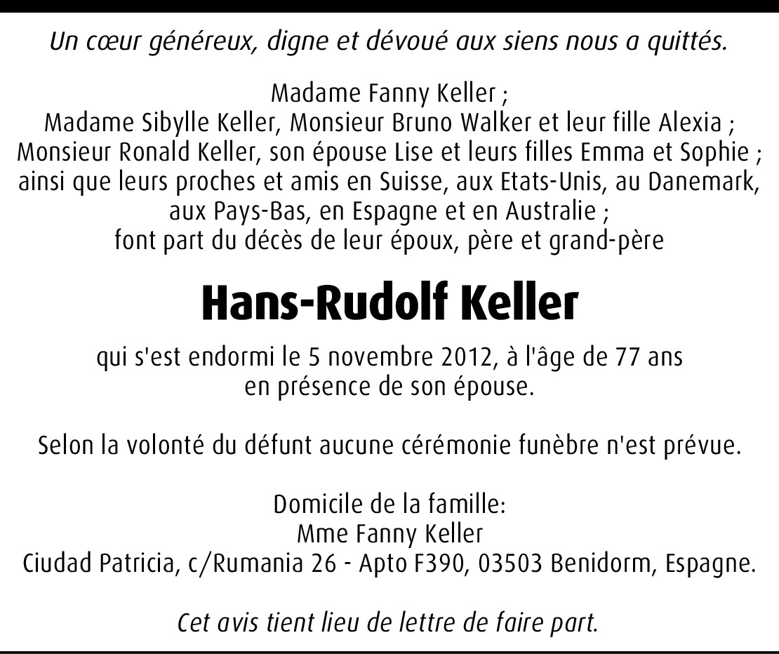 Hans-Rudolf Keller | Hommages