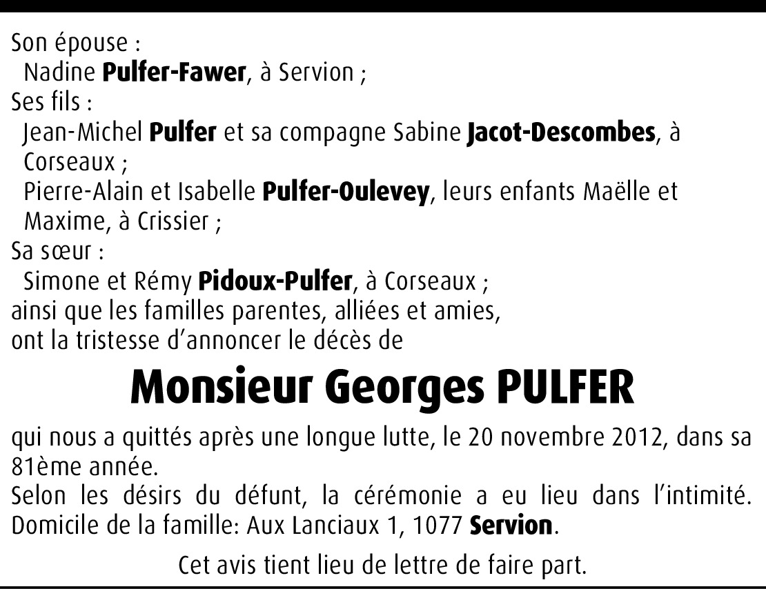 Georges Pulfer | Hommages