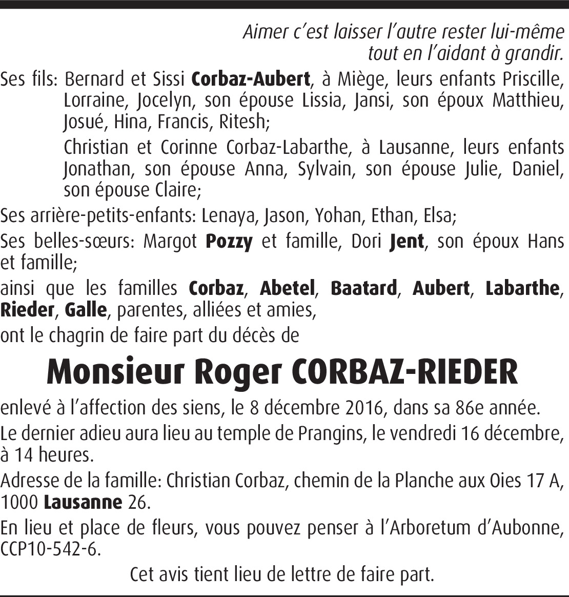 Roger Corbaz-Rieder | Hommages
