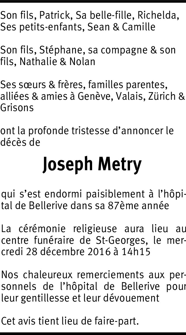 Joseph Metry | Hommages