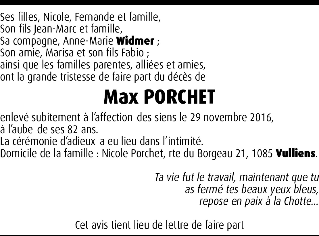 Max Porchet | Hommages