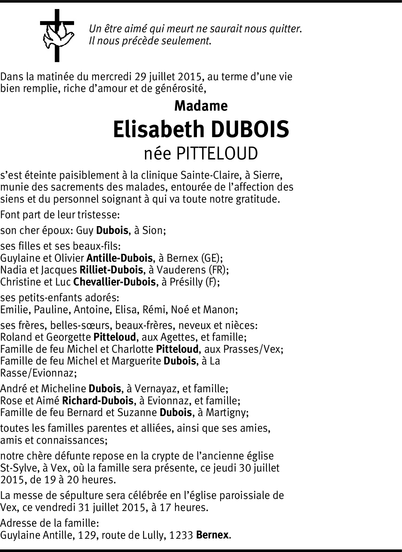 Elisabeth Dubois Pitteloud | Hommages