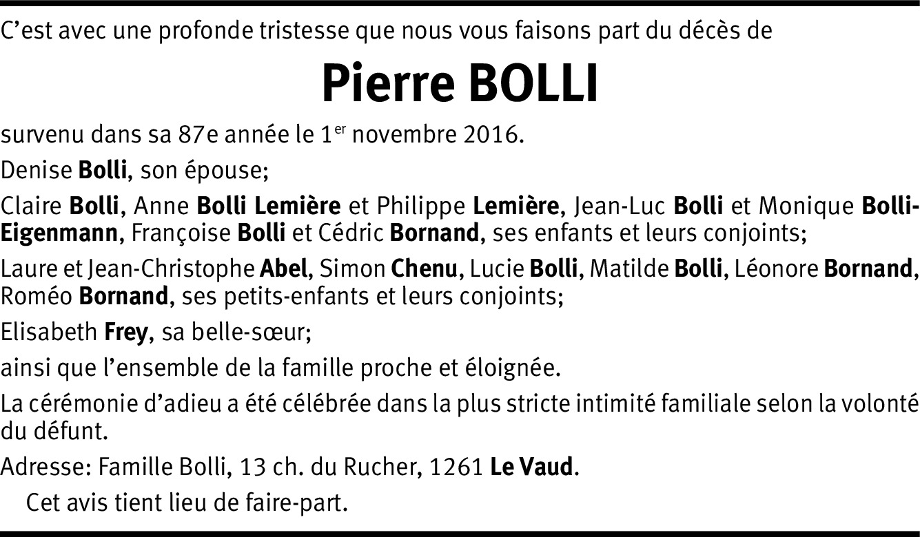 Pierre Bolli | Hommages